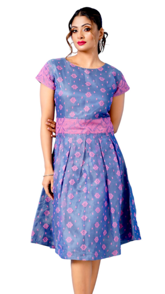 Ash Blue Jamdani Dress – Monsoon Royale